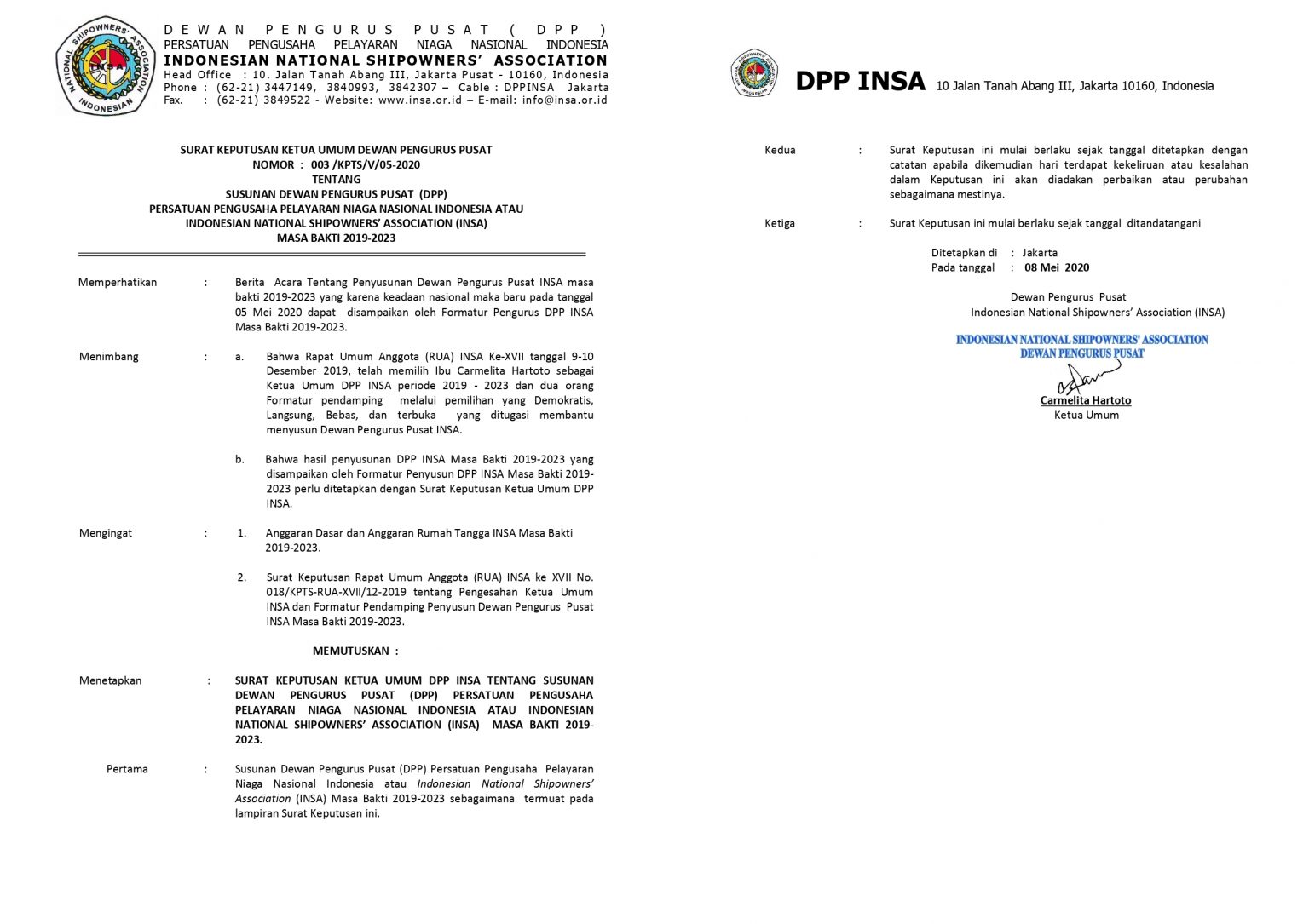 SUSUNAN PENGURUS INSA 2019-2023 INSA